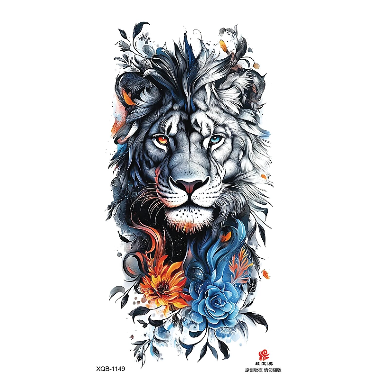 2025 New Waterproof Temporary Tattoo Sticker Fire Forest Lion Wolf Tiger Flash Tattoos Man Crown Body Arm Fake Tatoo