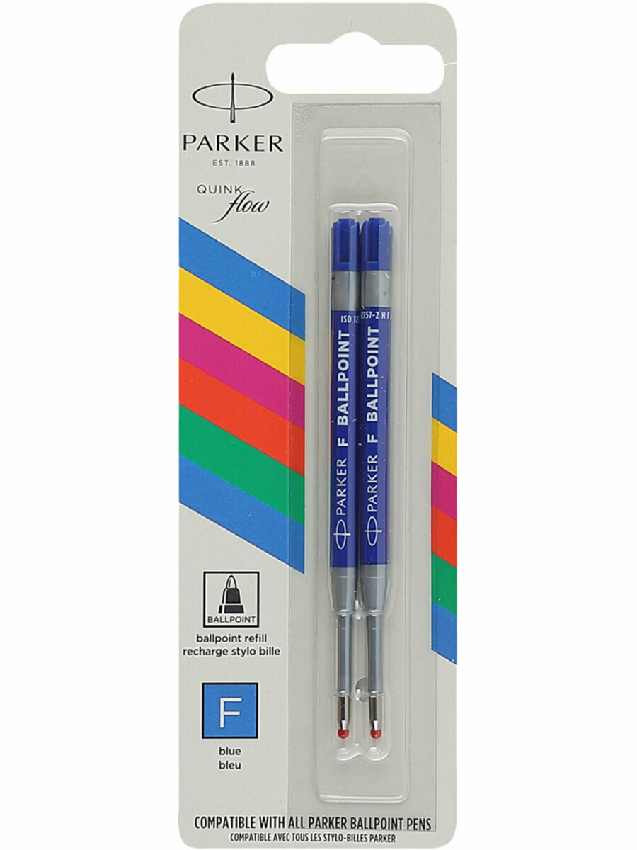 Стержень для шариковой ручки паркер синий 98 мм набор 2 штуки, тип Parker, пластиковый, пишущий узел 0,8 мм, 170416