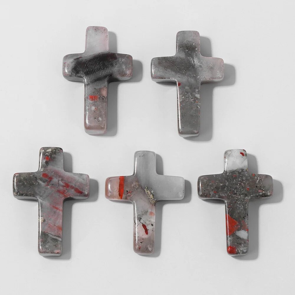 Натуральные камни кресты тигровый глаз, кровяной камень, розовый кварц Серый, NO.17 Bloodstone
