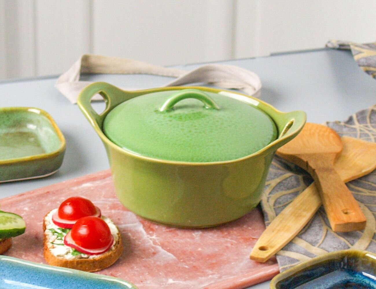 Кастрюлька для запекания мелита зеленая, керамика, 350 мл, 17х14 см, Koopman International Q51200180-2