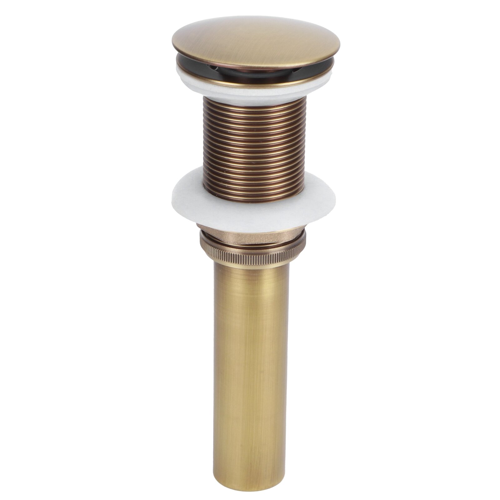 Кран для слива в ванную раковину из латунья с подпрыгиванием, антикварный цвет, без перелива, диаметр дырки для слива 3 см, вес 328 г, обработка электрохимическое нанесение, тип подпрыгивания, комплект включает 1 кран для слива и 1 защитную крышку