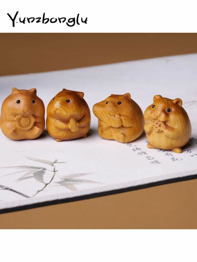 Yunzhonglu Статуэтка хомяка, Натуральная древесина, Туя восточная, Резьба по дереву