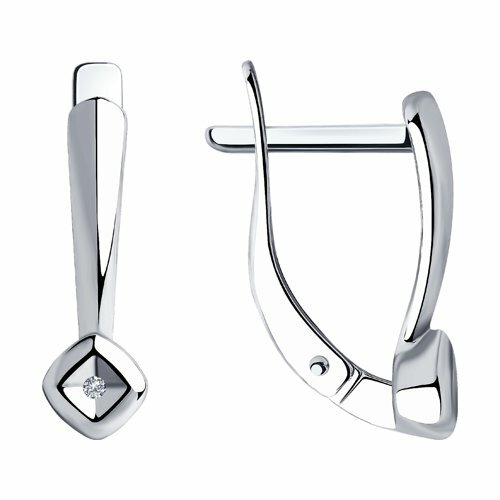 Серьги, серебро, 925 проба, родирование, бриллиант