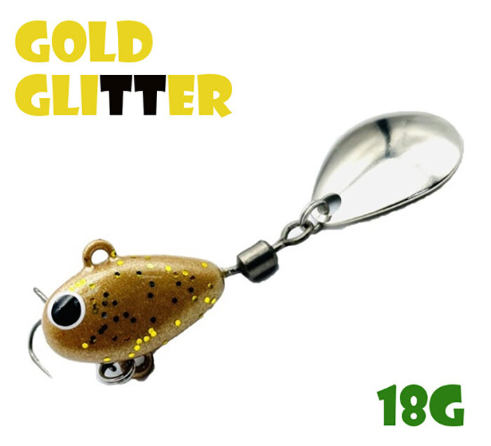 Блесна Тейл-Спиннер для рыбалки Uf-Studio Hurricane 18g #Gold Glitter