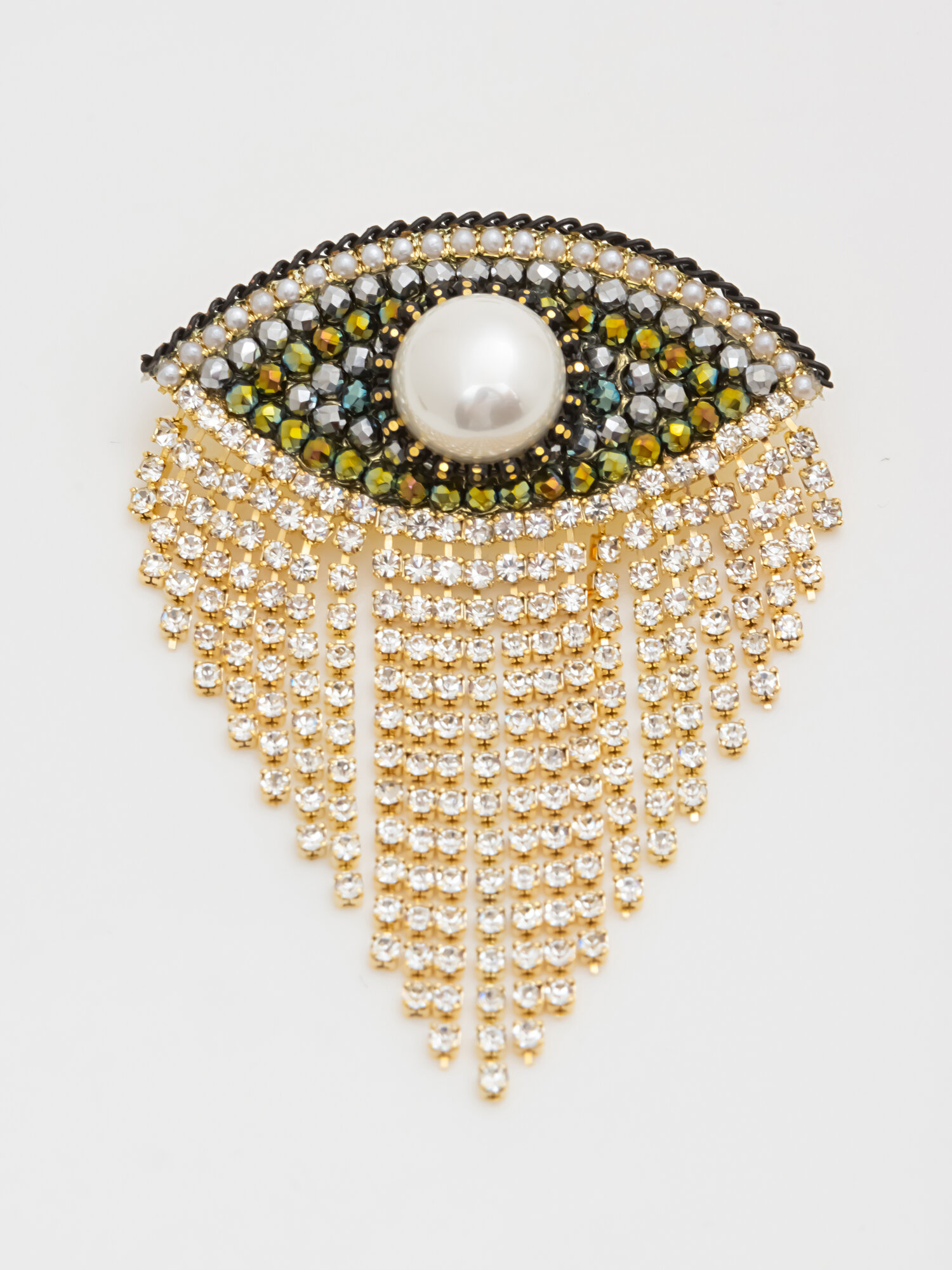 Брошь, жемчуг имитация, кристалл