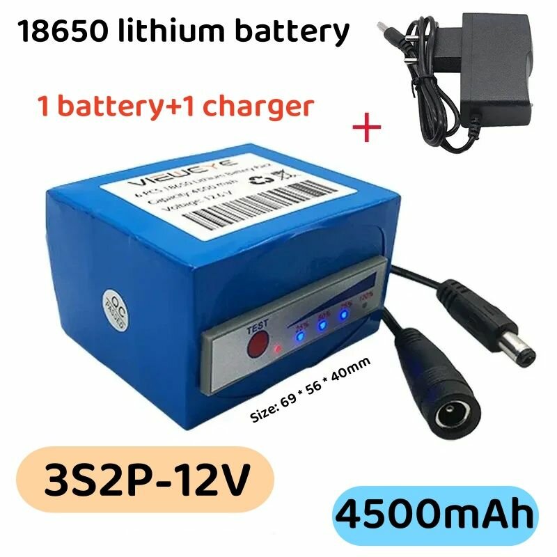 2025 18650 Литиевый аккумулятор 3S2P 12V 4500 мАч, 11.1V / 12.6В Подводная рыболовная камера детектор портативный индикатор питания, сертификация CE + зарядное устройство