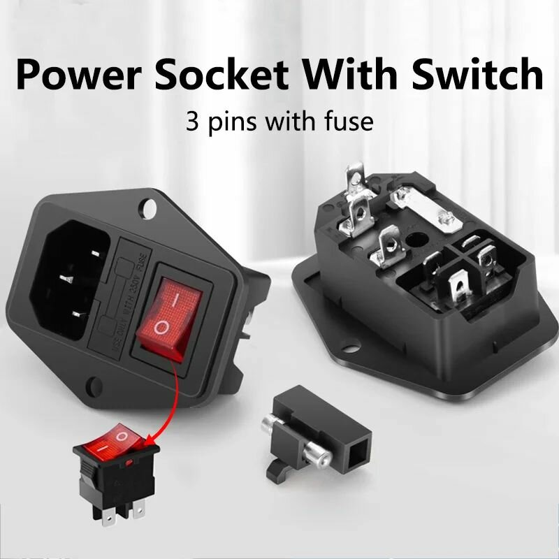 10A250V 4Pin + 3Pin входной модуль вилка предохранитель переключатель мужской разъем питания lEC320 C14 разъем вилка и предохранитель DlY части