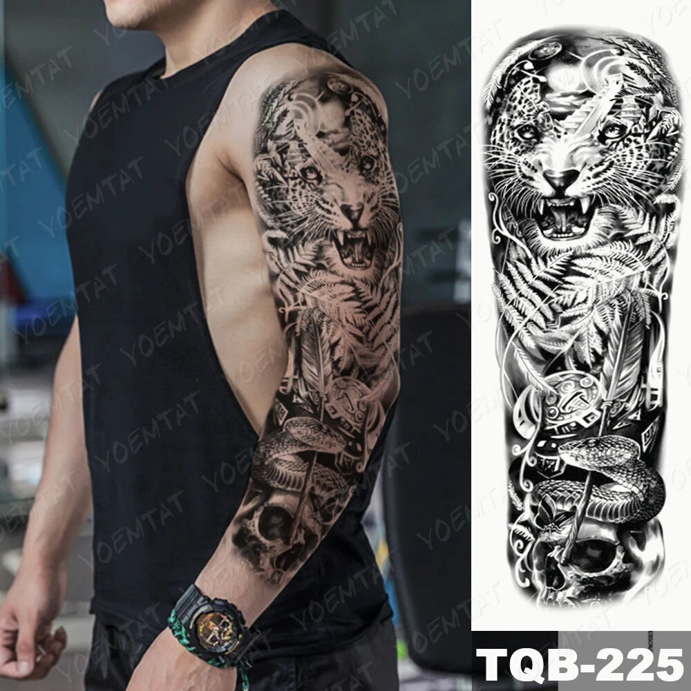 Временная татуировка YOEMTAT TQB-225, тигр и череп