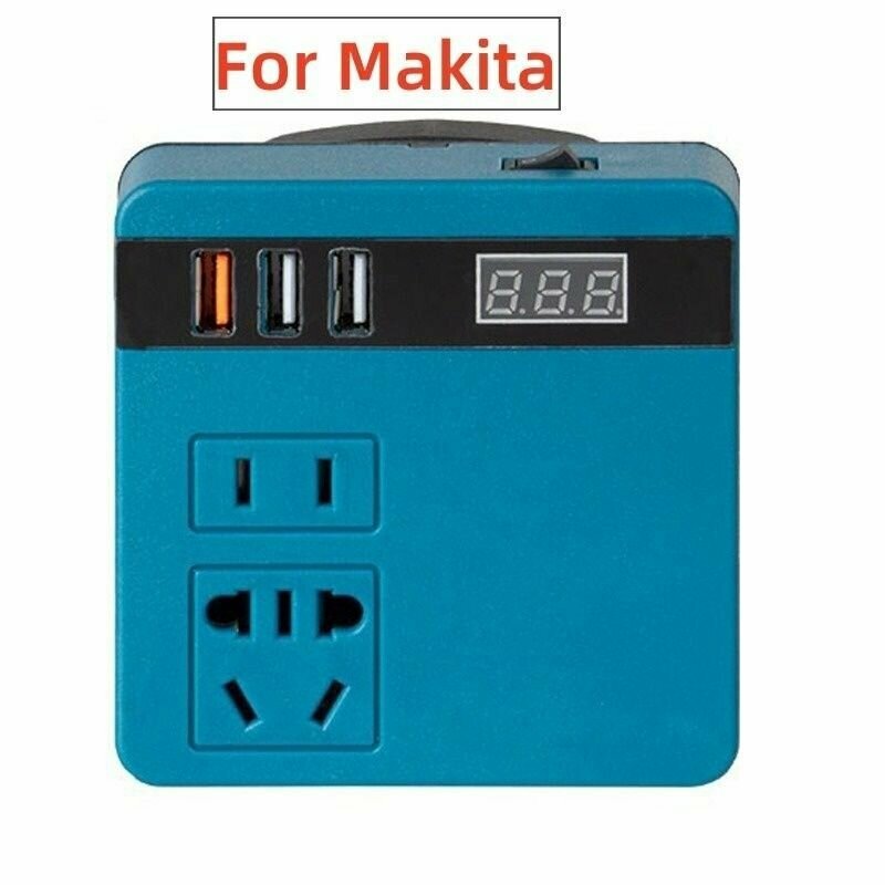 Набор электроинструмента, инвертор мощности, 3 порта USB, 2 розетки, защита аккумулятора, синий