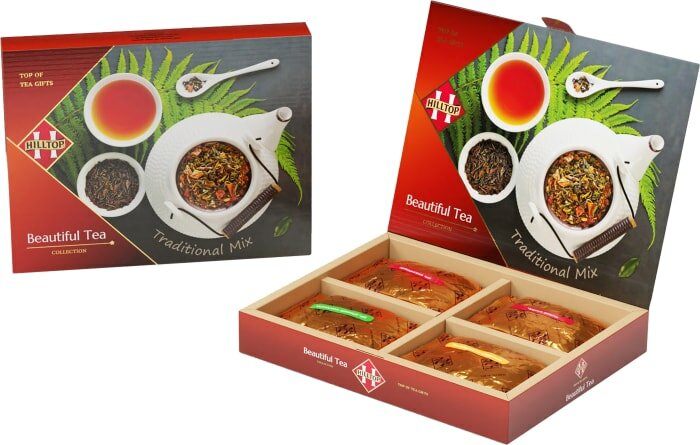 Чай HILLTOP набор листового чая "Чайное ассорти" Китайский зеленый чай/Земляника со сливками/Подарок Цейлона/Традиция Цей /картон/ 120г