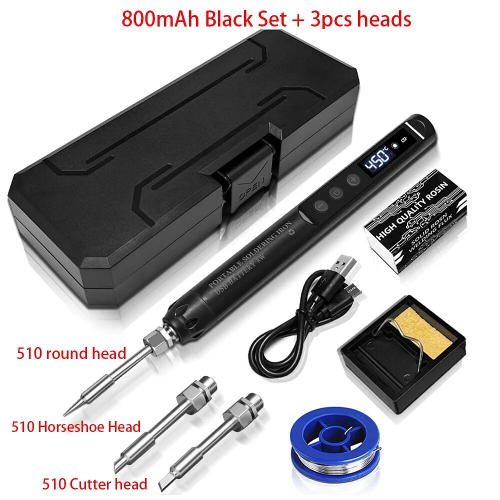 Беспроводной USB паяльник USB Soldering Iron set Black set 3 heads