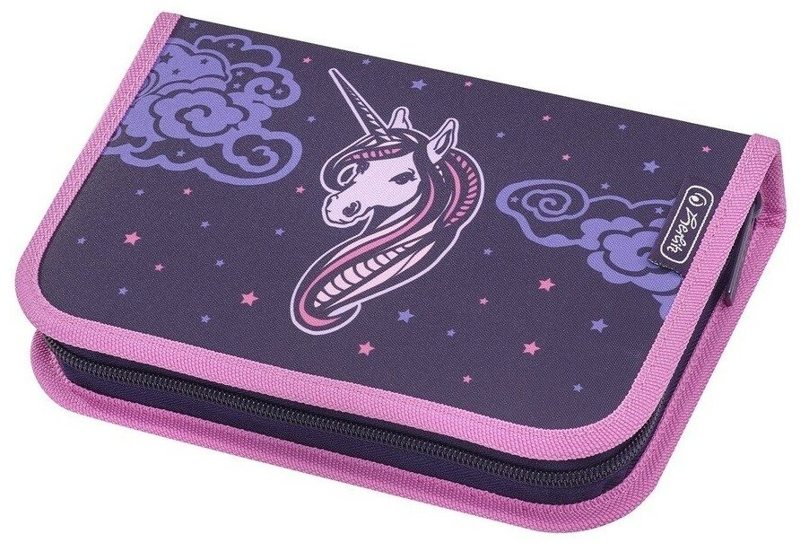Пенал Herlitz "Unicorn Night", фиолетовый, полиэстер, 1 отделение, 19,3х13,5х3,5см без наполнения