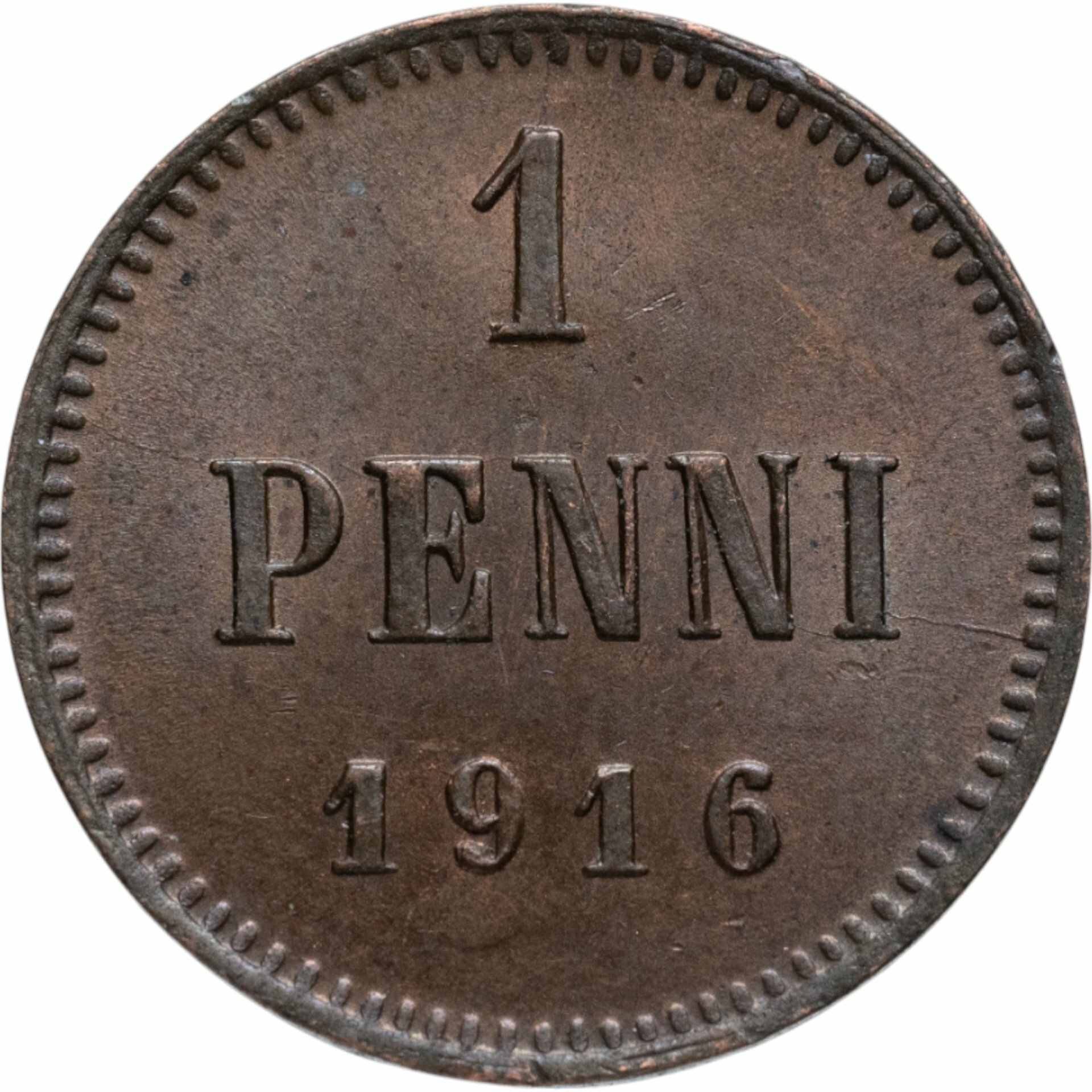 1 пенни penni 1916 Российская Финляндия, Медь, в сохранности UNC