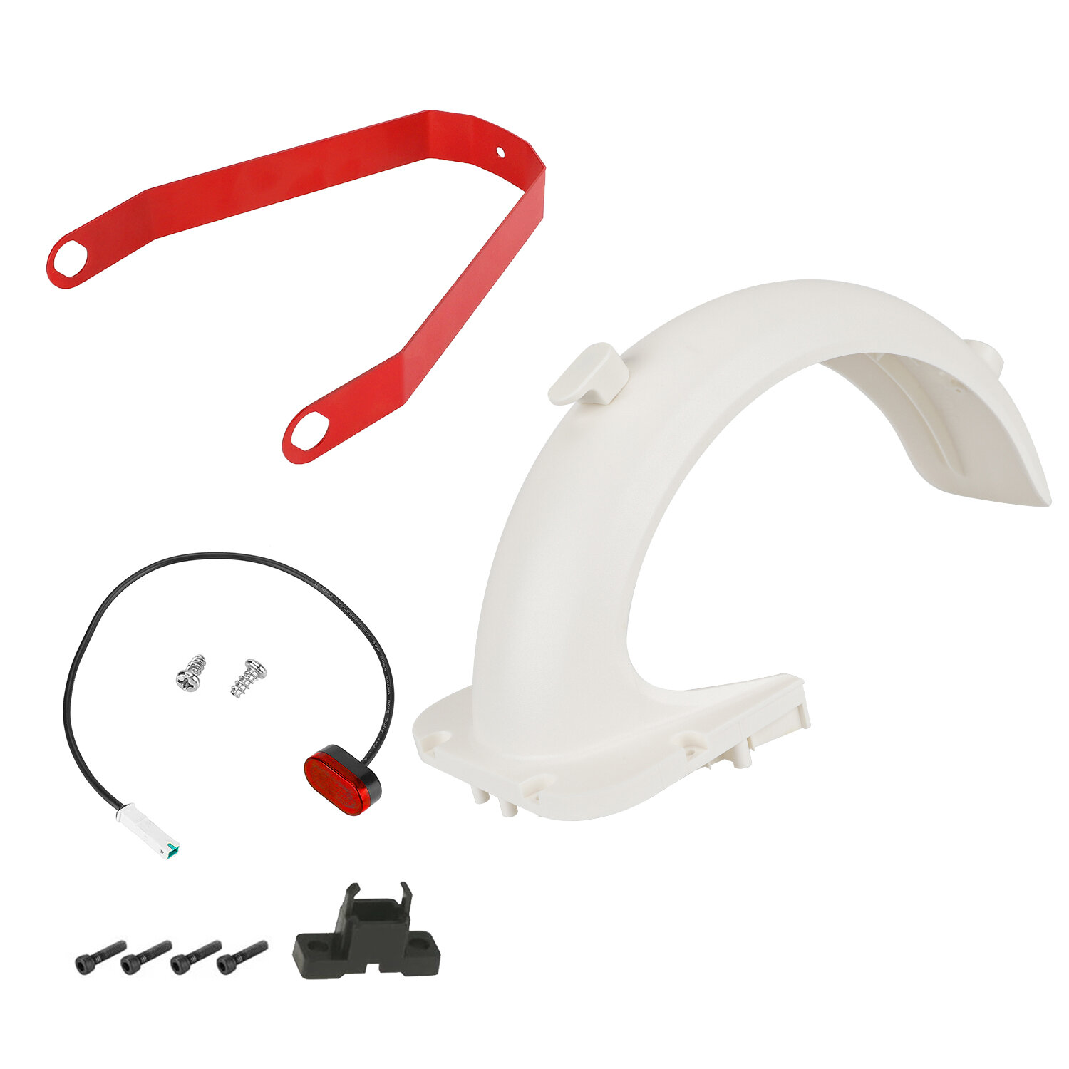 Комплект заднего брызговика для самоката, запасная деталь с кронштейном брызговика и задним стоп-сигналом, совместимый с электросамокатом G30 Max; варианты: без кронштейна, с черным кронштейном, с красным кронштейном; цвет брызговика: черный, белый