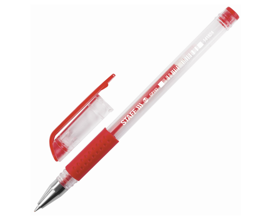 Ручка гелевая с грипом STAFF EVERYDAY GP-193, красная, корпус проз, узел0,5мм, линия 0,35мм, 141824