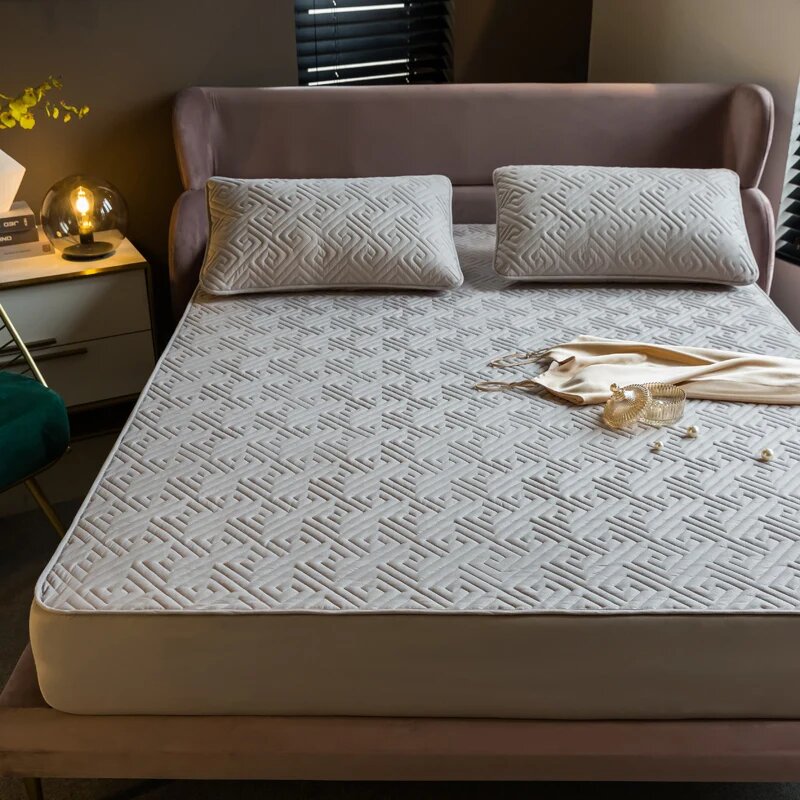 Стеганный хлопковый наматрасник ZHENXISHUSHIMOXI, защита от клещей, 2185 Grey, 160x200x30CM