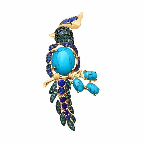 Брошь, золото, 585 проба, бирюза