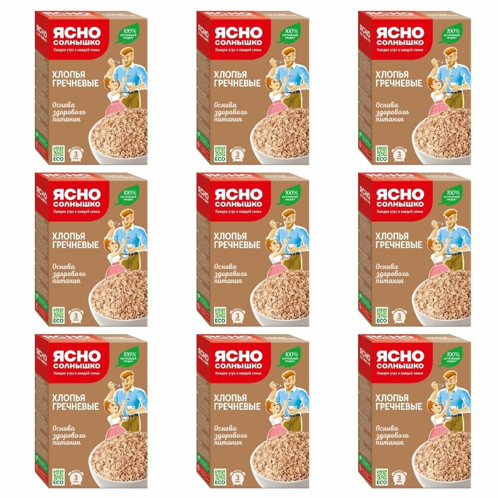 Ясно солнышко Хлопья гречневые, 375 гр, 9 упаковок в коробке