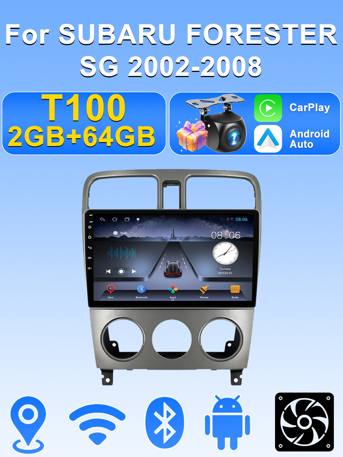 Магнитола для SUBARU FORESTER SG 2002-2008 , Автомагнитола для Субару Форестер СГ,2din android 2+64G Мультимедиа Bluetooth FM WIFI Автомобильный