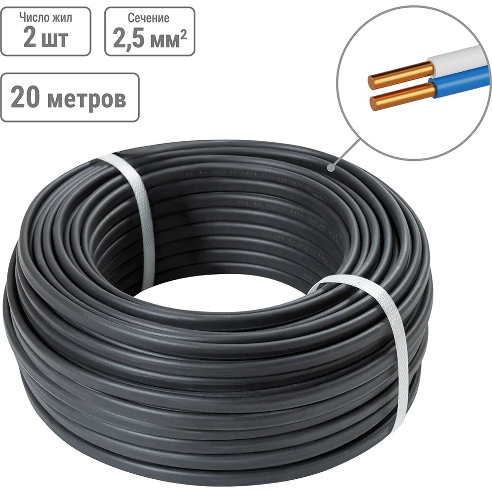 Кабель TDM ELECTRIC ВВГ-П нгА-LS 2х2,5 окN-0,66 ГОСТ 20м SQ0117-0042, 20 м