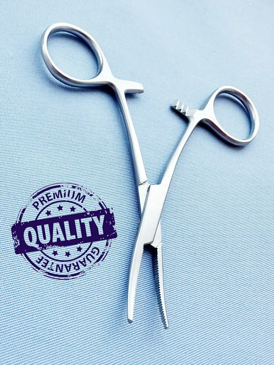 Зажим медицинский изогнутый 100 мм, нержавеющая сталь, Пакистан