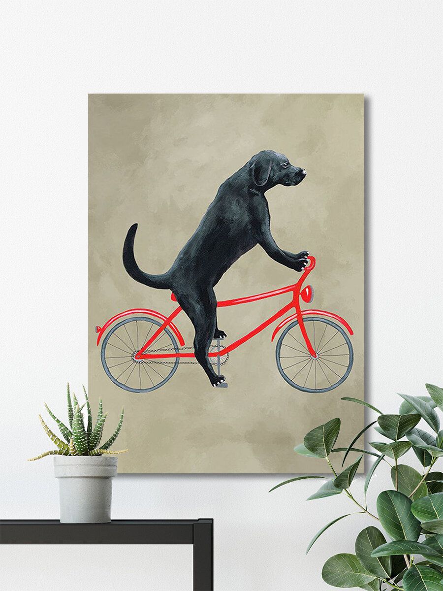 Прикольные картины на стену - Лабрадор на велосипеде , картина 20*30 см.