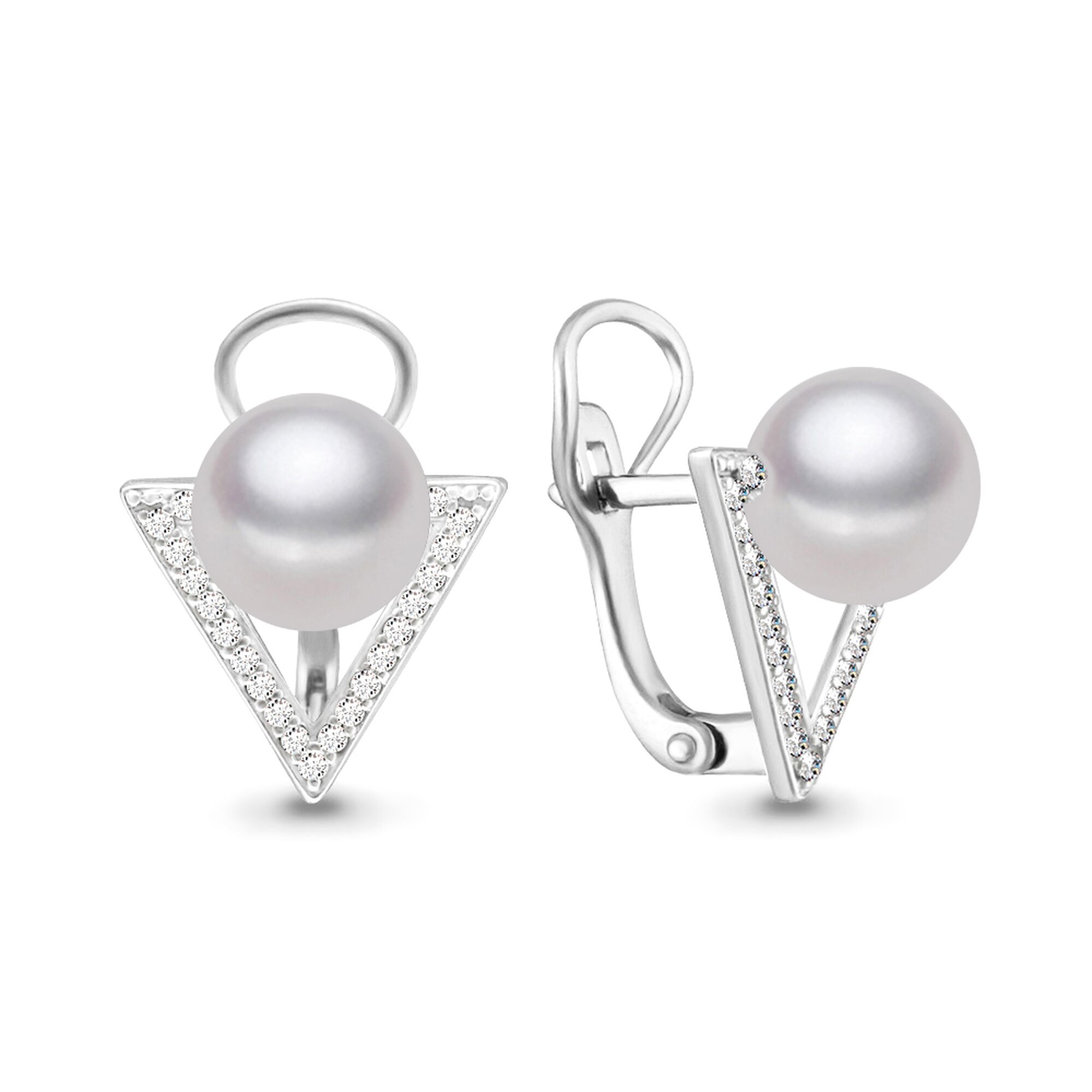 Серьги, серебро, 925 проба, родирование, жемчуг, фианит