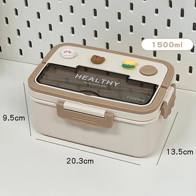 Простой милый портативный ланч-бокс с отделением для девочек, школьный детский пластиковый ящик для пикника, бенто, контейнеры для хранения еды в микроволновой печи, 1500ml
