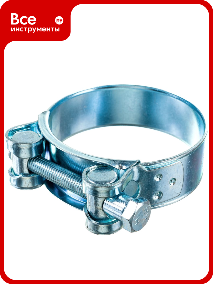 Силовой хомут Nord-Yada Д: 65-70 мм, Ш: 22 мм, Т: 1,2 мм, болт: М6х55, оцинкованная сталь 905998, резиновая