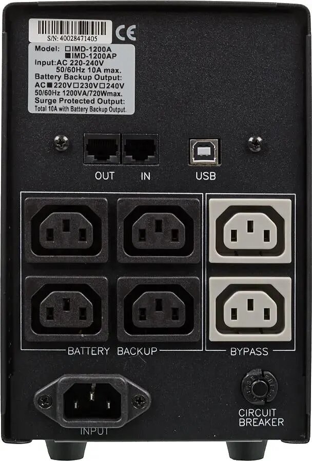 ИБП Powercom IMD-1200AP, черный, интерактивный, мощность 720 Вт/1200 ВA — фото 1