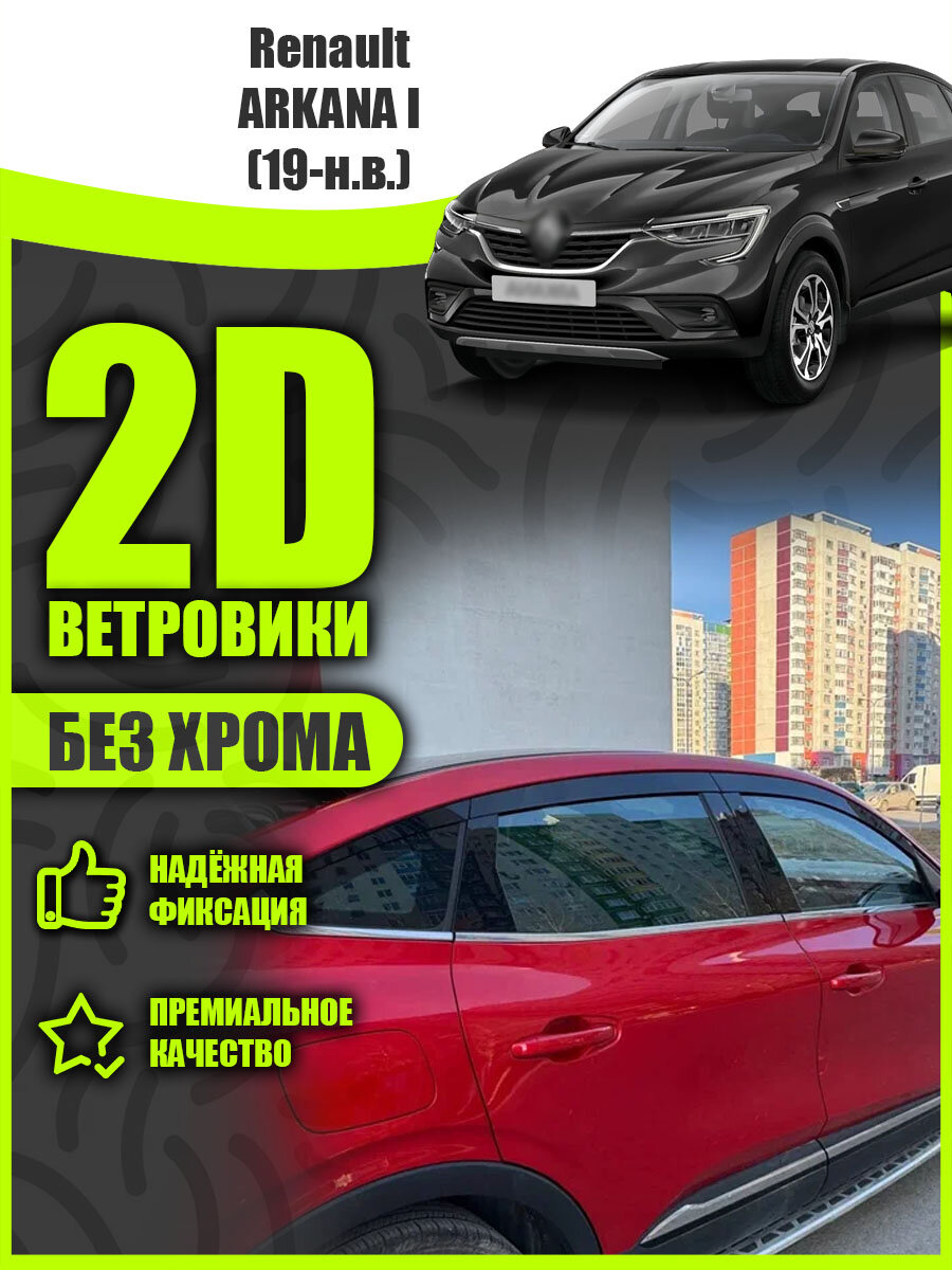 2D дефлекторы для окон Renault Arkana (2019-2023) / Ветровики для Рено Аркана. Комплект 6 шт.
