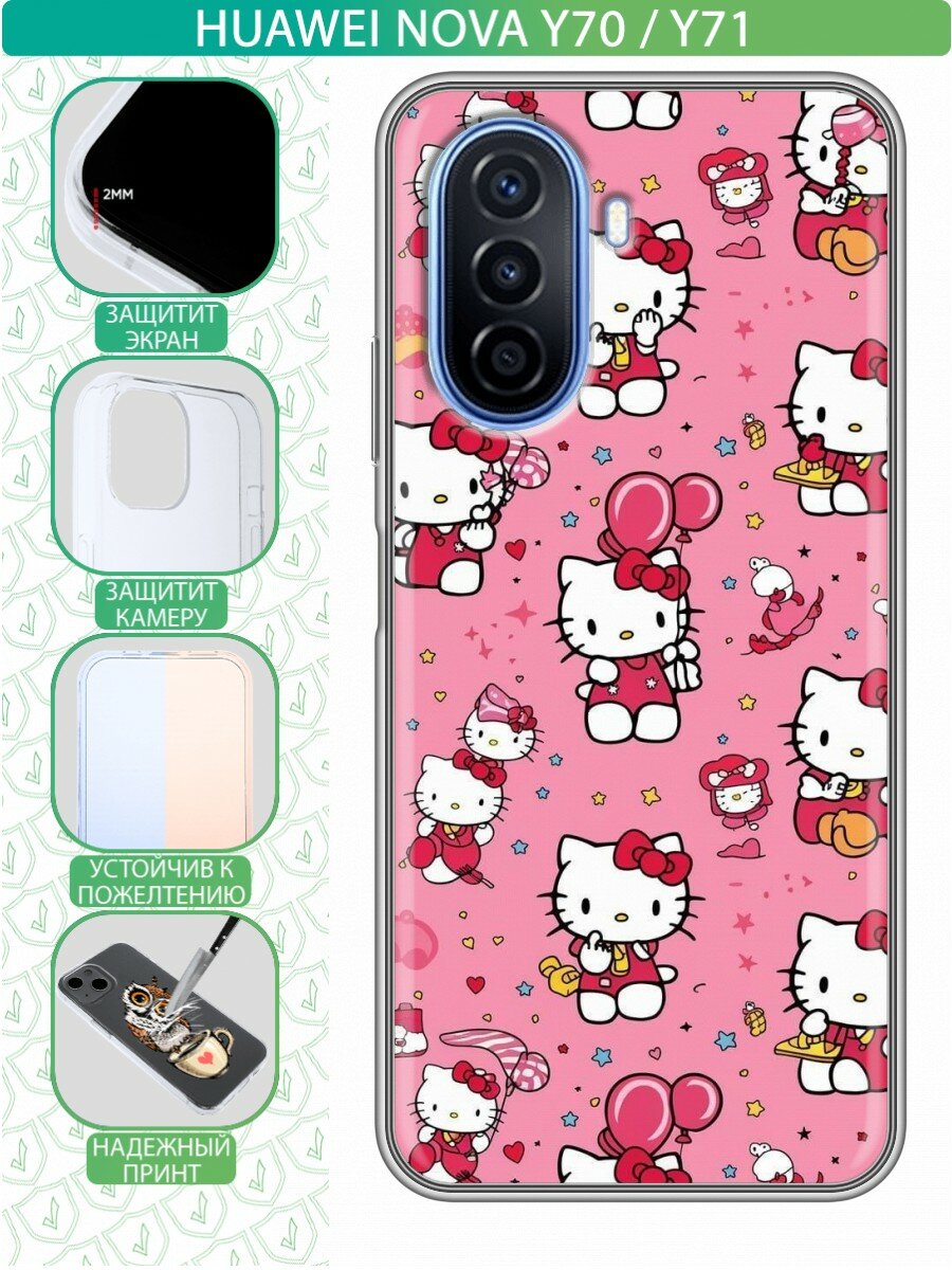 Чехол для Huawei nova Y70, Huawei nova Y71 с принтом для девочек Хеллоу Китти обои (Хуавей Нова У70, Хуавей Нова У71)