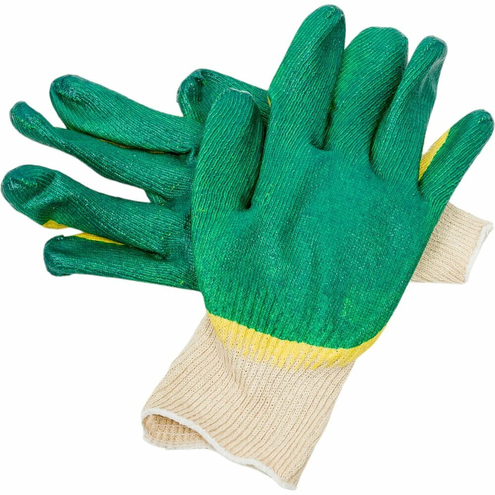 Спец Перчатки Х/Б двойной облив (латекс-желто-зеленый), 13 класс, упаковка -10 пар. И-8076-И/БЭ/10