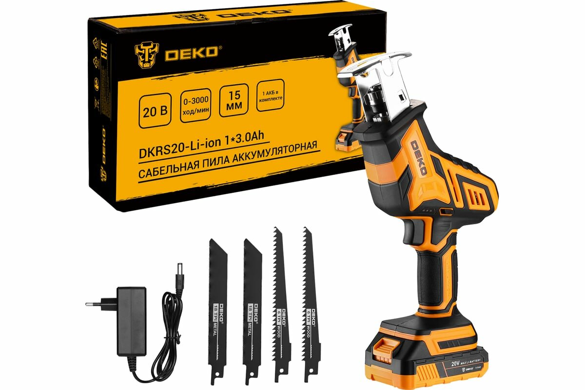 Сабельная пила аккумуляторная DEKO DKRS20-Li-ion, 20В, 1x3.0Ач 085-1069