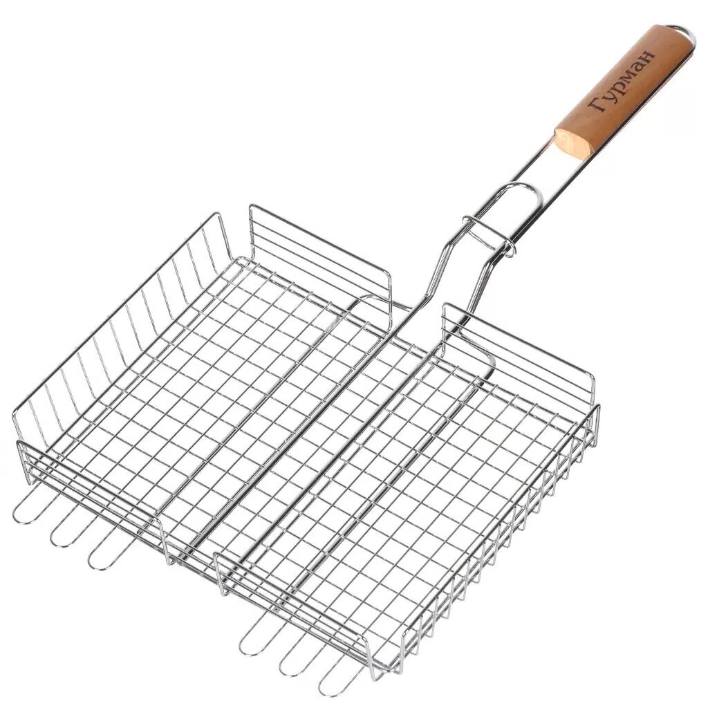 Решетка барбекю Гурман 300х240х50 мм, хром, 4 уровня, рукоятка дерево