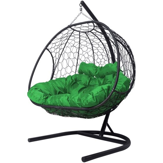 Подвесное кресло M-group добрыня с ротангом чёрное, зелёная подушка