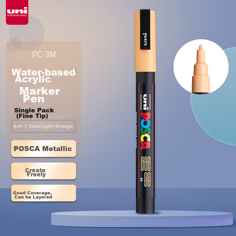 Uni Mitsubishi POSCA Acrylic Marker (Fine Tip), Light Orange, Single Pen, PC-3M, Drawing Pen for Posters, Advertising, Marking, Hand-Drawn Graffiti, Painting
