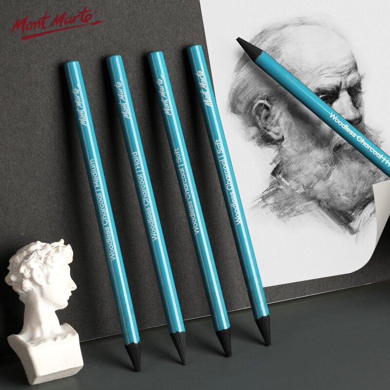 Mont Marte Charcoal Pencils, 3-Pack, Sketching Pencils, Art Full Carbon Pencils, Student Drawing Pencils, Soft Medium Hard Core Sketching Charcoal Pencils Set MPN0045, Sketching, Marker Drawing