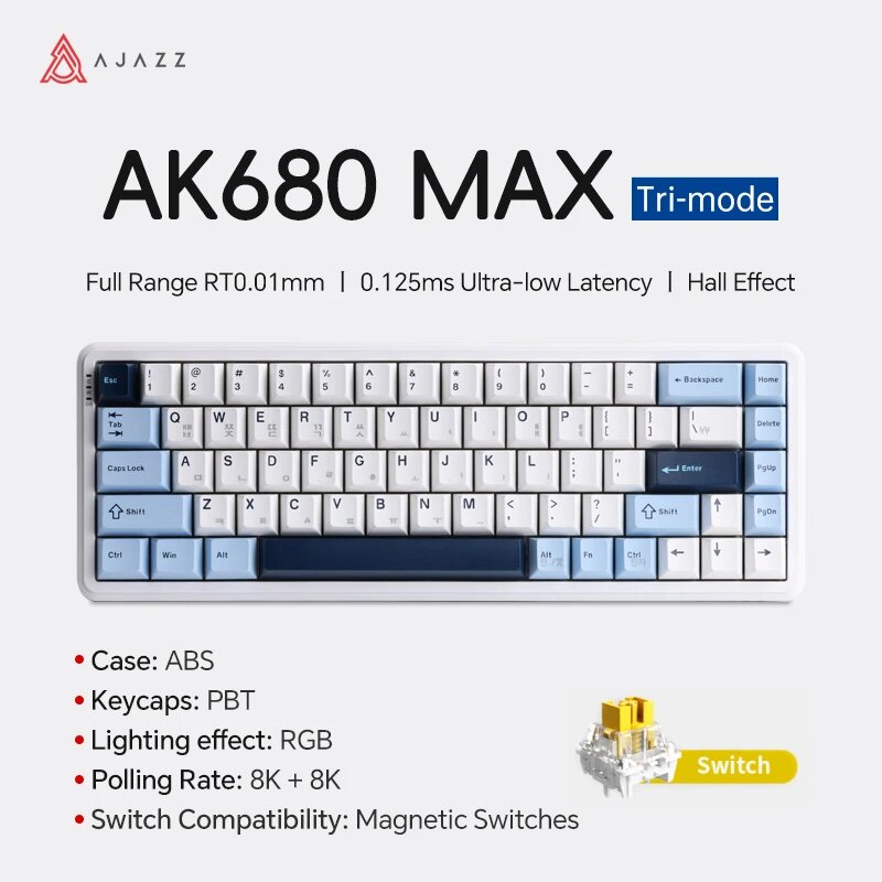 AJAZZ AK680 MAX Корейская механическая клавиатура 68 клавиш Bule-Tri mode-8k-8k