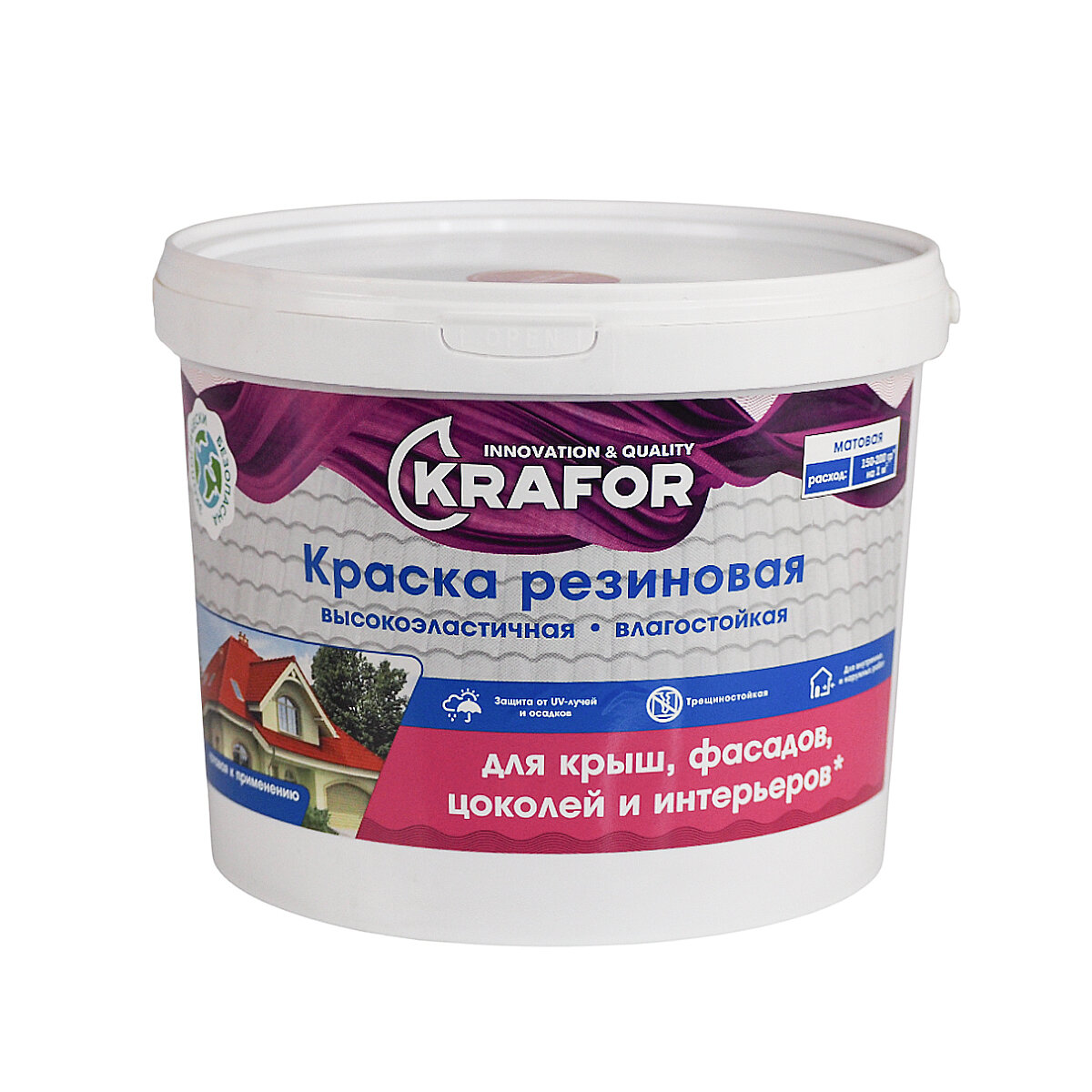 Краска резиновая Krafor, шелковисто-матовая, база А, белая, 6 кг