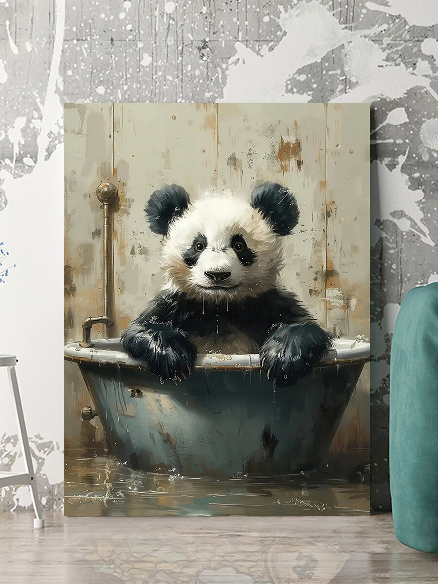 Картина интерьерная - "Панда в ванной, животные", 60х80 см.