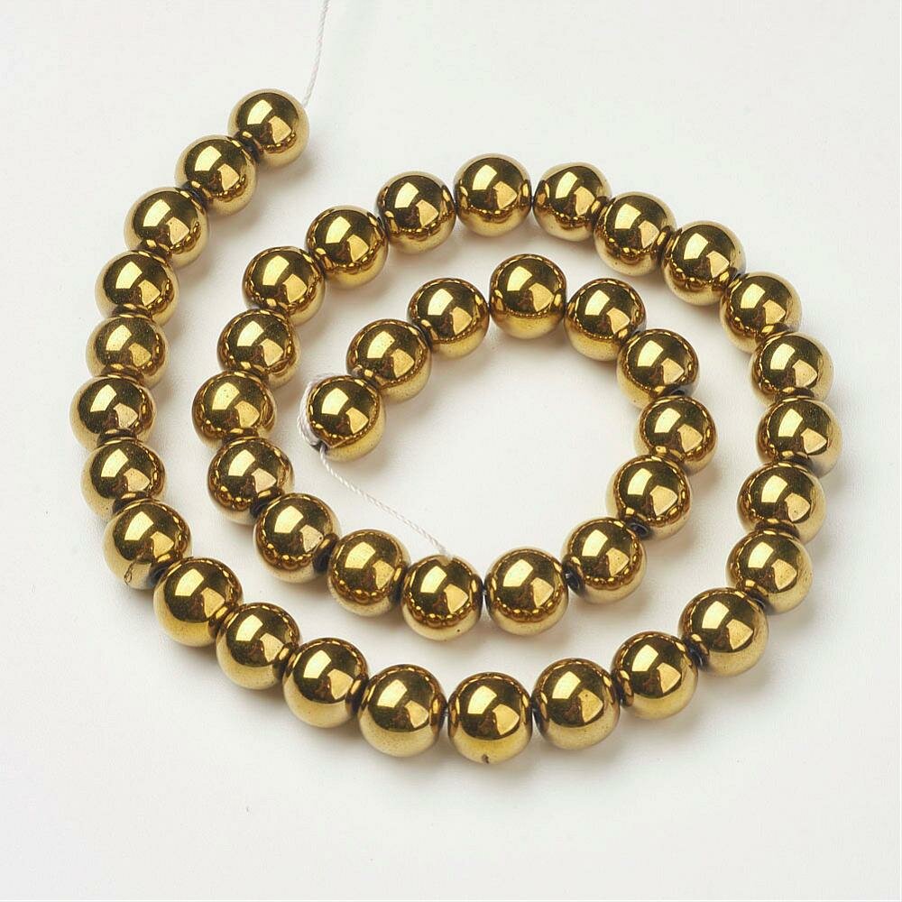 Бусины каменные, гематит, металлизированный, золотой, 10мм, 41 шт, низка