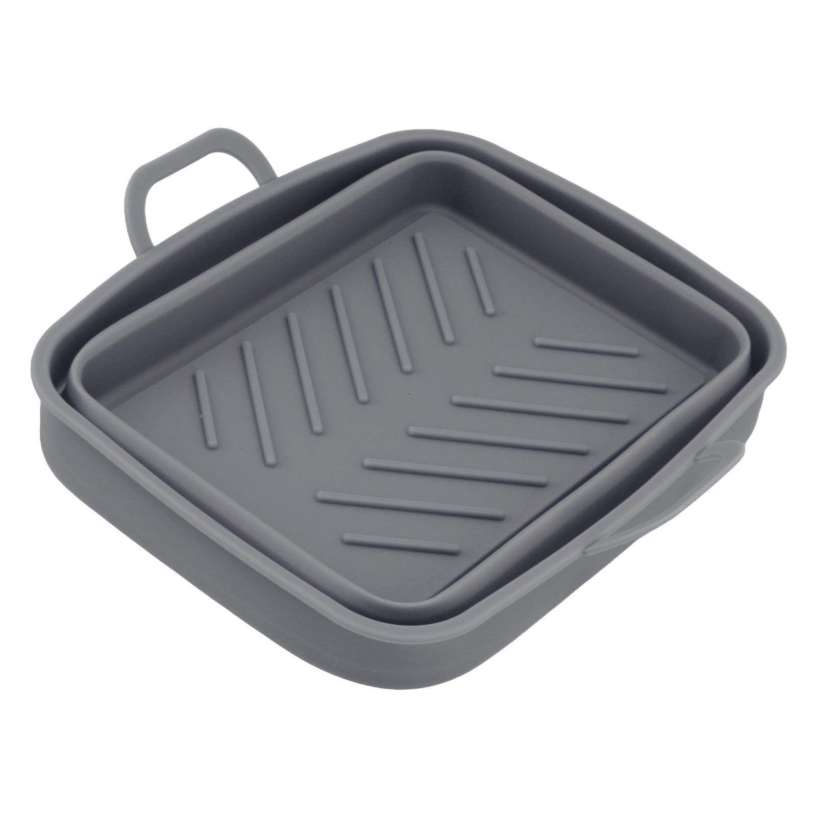 2 шт. вкладыш для фритюрницы, термостойкий силиконовый дизайн с канавками, легко чистящаяся кастрюля для фритюрницы с ручкой, серый цвет