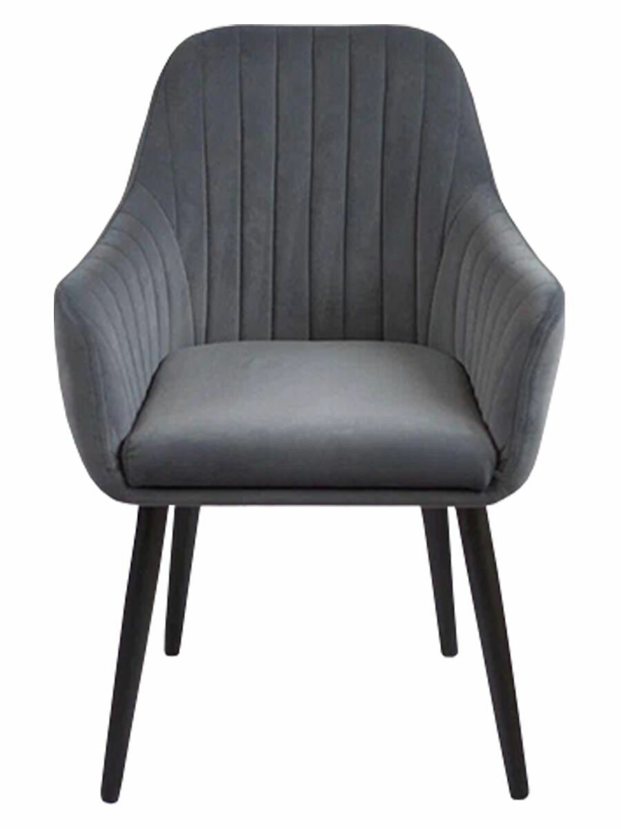 Стул кресло Моби для кухни мягкий велюр, Серый, Чёрные ножки