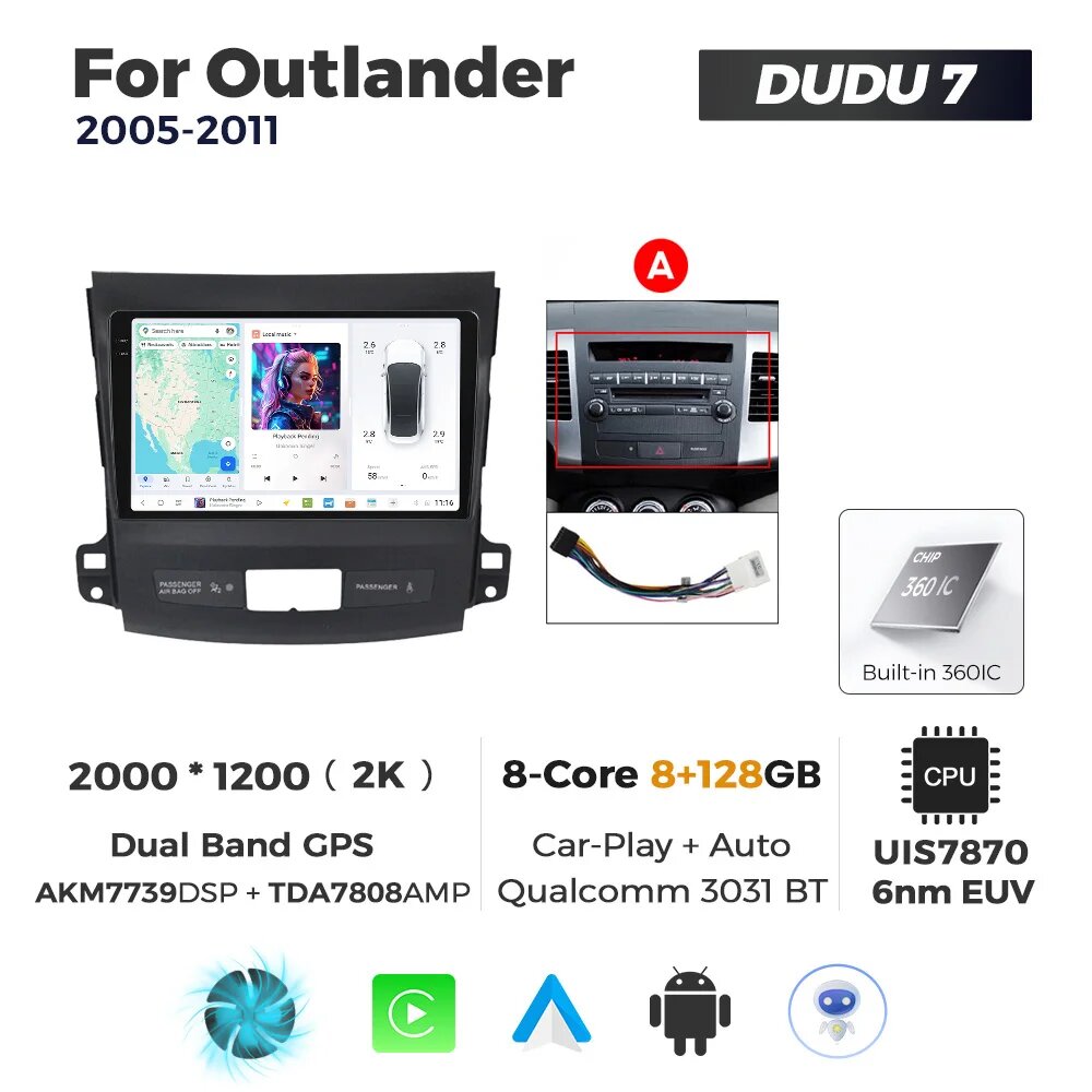 DUDUAUTO DUDU7 9,5-дюймовый Android 13 8-ядерный автомагнитола AKM7739 для Мицубиси A DUDU7 8G-128G