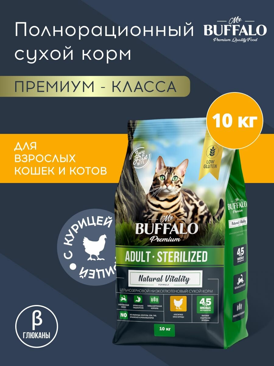 Сухой корм для стерилизованных кошек Баффало Mr.Buffalo Sterilized с Курицей 10 кг