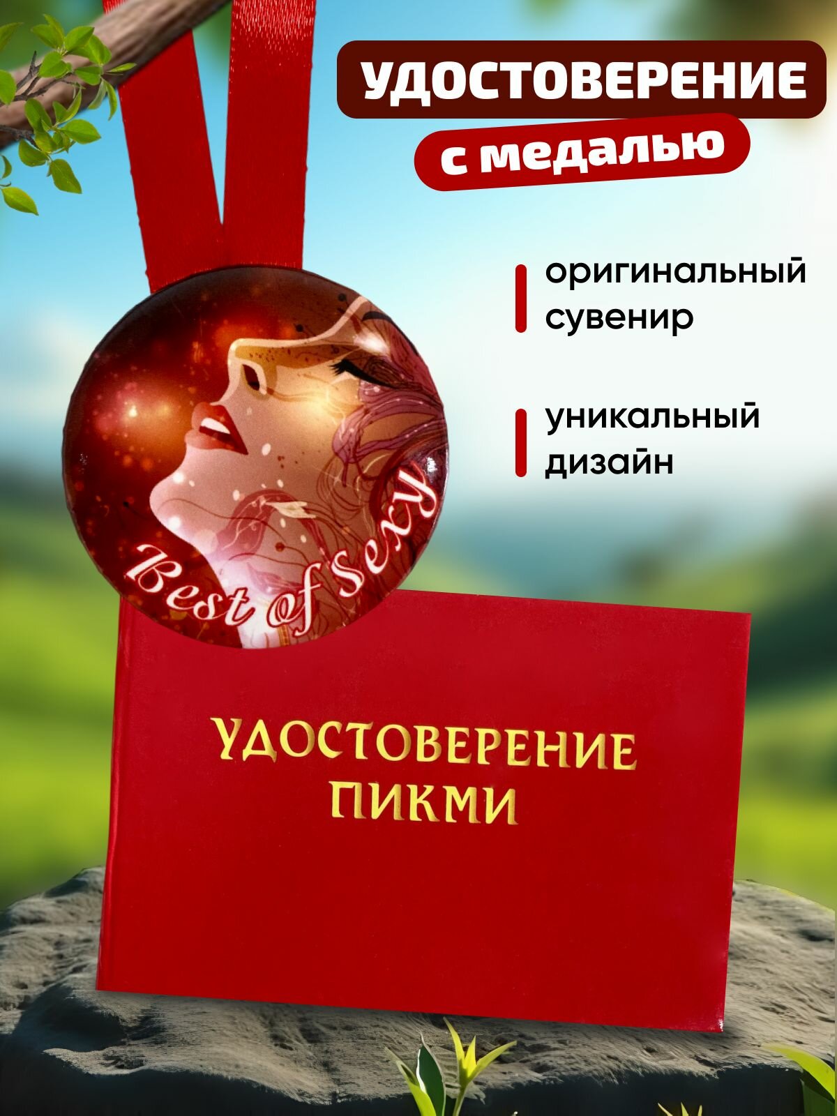 Прикольный набор Шуточное удостоверение "Пикми"+ Медаль "Best of Sexy", подарок подруге, девушке, сестре