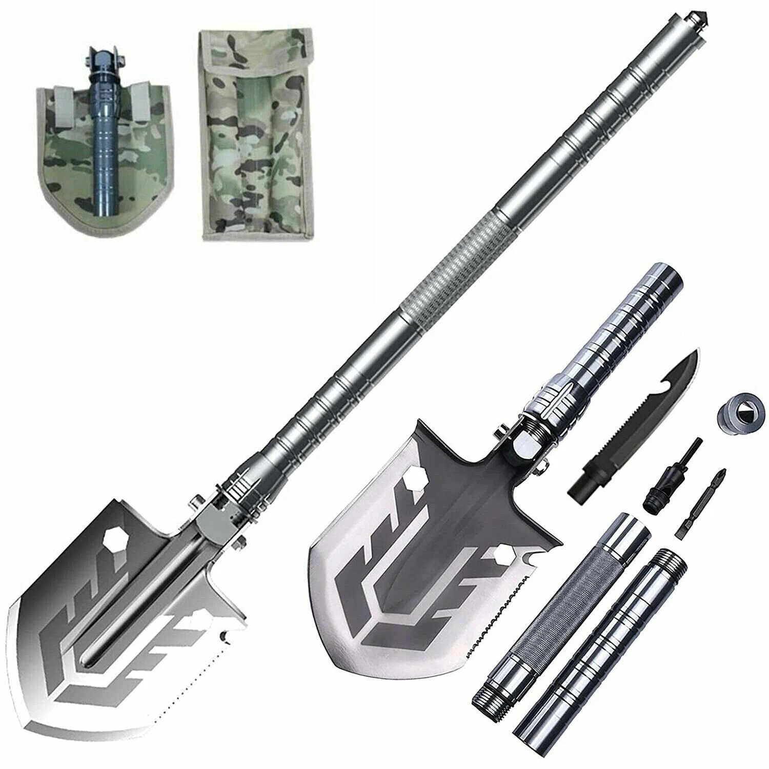 Лопата складная DIARDI "12 в 1", нержавеющая сталь, серебристый