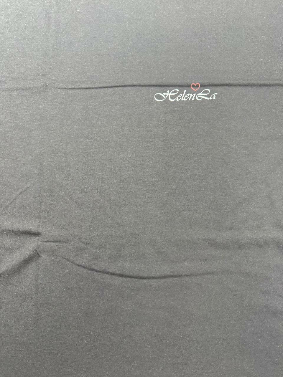 Ткань кулирка черного цвета надпись Helena 60x65 см/передняя полочка