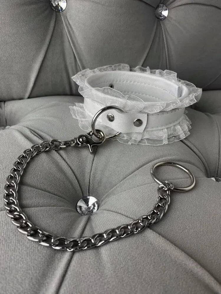 Ошейник Indigo натуральная кожа, рюши, белый (арт-450)